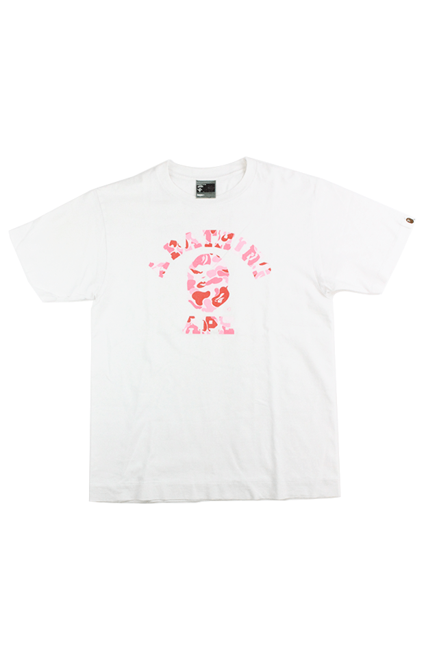 Bape ABC Pink Camo Angry College Logo Tee White – SARUGENERAL