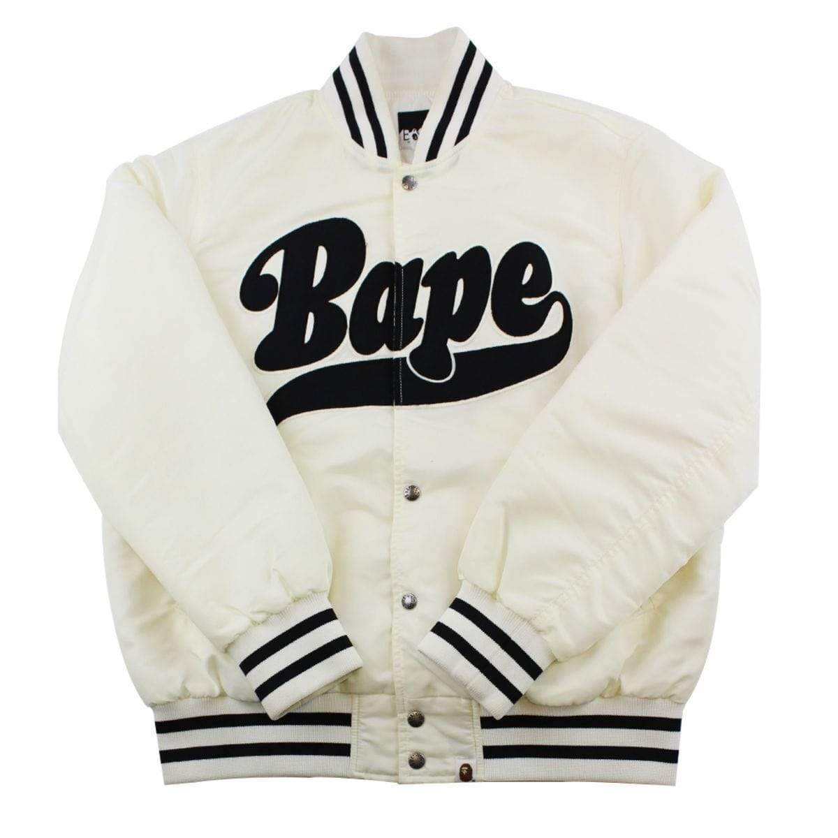Bape Script Logo Varsity Jacket White – SARUGENERAL