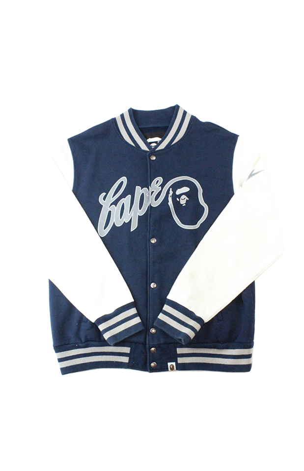 Bape White Navy Varsity Jacket – SARUGENERAL
