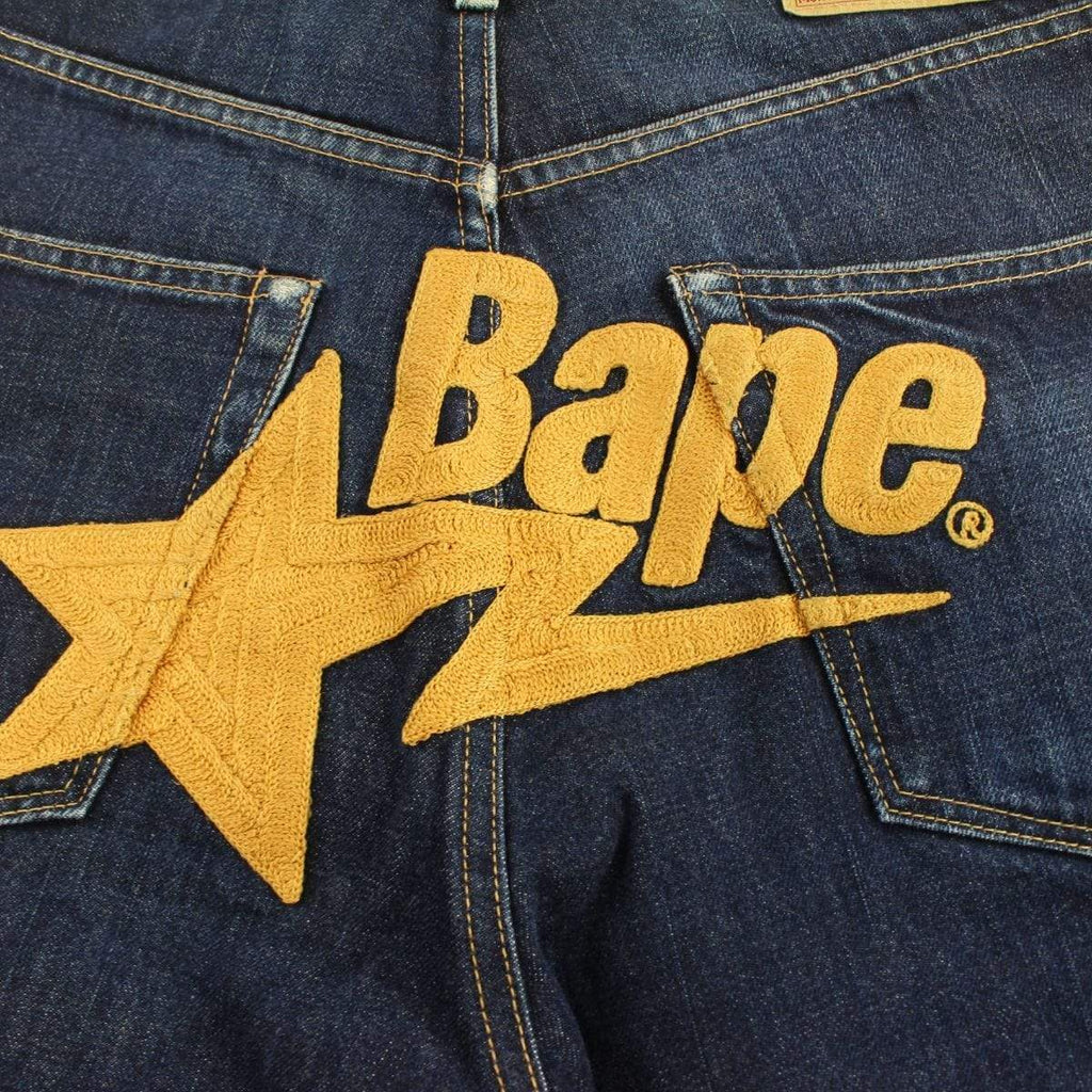 Bape yellow bapesta embroided Denim Shorts | SARUGENERAL